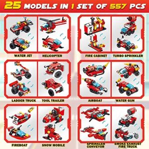 Innorock Construction Building Toys for Kids - 25 in 1 Fire Truck Boat Helicopter Car Toy Building Blocks Model Kit Educational STEM Activities Gifts for Boys Girls Teen Age 6 7 8 9 10 11 12 Year Old