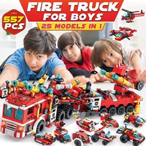 Innorock Construction Building Toys for Kids - 25 in 1 Fire Truck Boat Helicopter Car Toy Building Blocks Model Kit Educational STEM Activities Gifts for Boys Girls Teen Age 6 7 8 9 10 11 12 Year Old