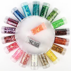 face glitter, eye glitter, 20 jars each glitter set, 20 assorted color nail glitter, cosmetic face body eye hair art fine glitter loose chunky glitter