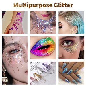 Face Glitter, Eye Glitter, 20 Jars Each Glitter Set, 20 Assorted Color Nail Glitter, Cosmetic Face Body Eye Hair Art Fine Glitter Loose Chunky Glitter