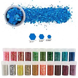 Face Glitter, Eye Glitter, 20 Jars Each Glitter Set, 20 Assorted Color Nail Glitter, Cosmetic Face Body Eye Hair Art Fine Glitter Loose Chunky Glitter