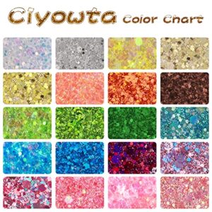 Face Glitter, Eye Glitter, 20 Jars Each Glitter Set, 20 Assorted Color Nail Glitter, Cosmetic Face Body Eye Hair Art Fine Glitter Loose Chunky Glitter