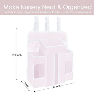 YENING Hanging Diaper Organizer for Changing Table Baby Nursery Diaper Holder Stacker for Crib Baby Essentials Storage Pink