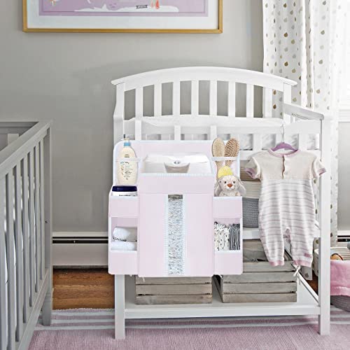 YENING Hanging Diaper Organizer for Changing Table Baby Nursery Diaper Holder Stacker for Crib Baby Essentials Storage Pink