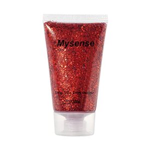 mysense red body glitter gel, singer concerts face glitter makeup, music festival rave face eye hair accessories, chunky glitter mermaid sequins face paint makeup for women, 30g