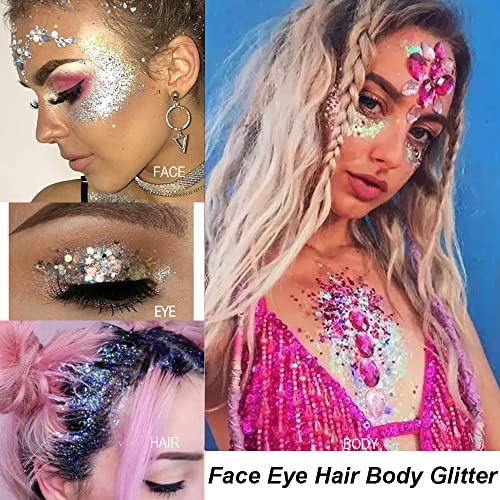 Mysense Red Body Glitter Gel, Singer Concerts Face Glitter Makeup, Music Festival Rave Face Eye Hair Accessories, Chunky Glitter Mermaid Sequins Face Paint Makeup for Women, 30g