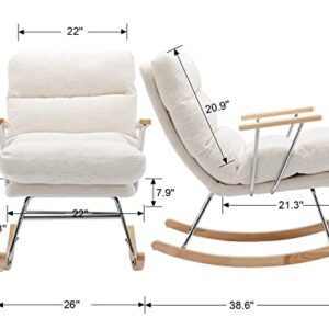 Wahson Rocking Chair with Reclining Back, Faux Sherpa Upholstered Comfy Glider Chair with Adjustable Back, for Living Room/Bedroom, Cream