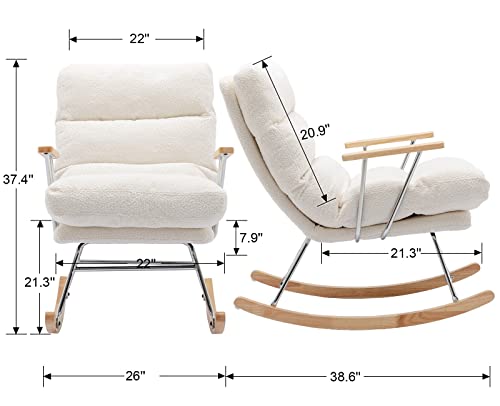 Wahson Rocking Chair with Reclining Back, Faux Sherpa Upholstered Comfy Glider Chair with Adjustable Back, for Living Room/Bedroom, Cream