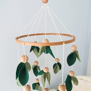 Forest Baby Mobile Green Leaf Mobile for Crib Mobile with Wooden Bead