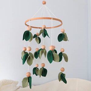 Forest Baby Mobile Green Leaf Mobile for Crib Mobile with Wooden Bead