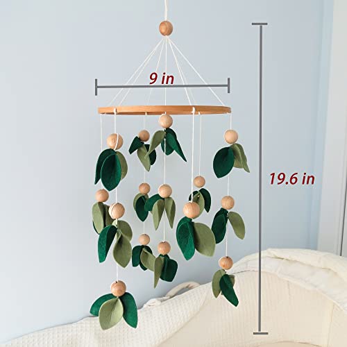 Forest Baby Mobile Green Leaf Mobile for Crib Mobile with Wooden Bead