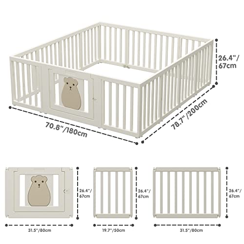 Benarita Baby Playpen 71" L x 79" W x 26”D Kids Activity Center Safety Play Yard with Gate and Mat Beige Indoor Outdoor Fence for Baby Boys Girls 14 Panel