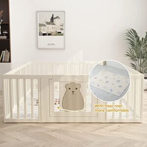 Benarita Baby Playpen 71" L x 79" W x 26”D Kids Activity Center Safety Play Yard with Gate and Mat Beige Indoor Outdoor Fence for Baby Boys Girls 14 Panel