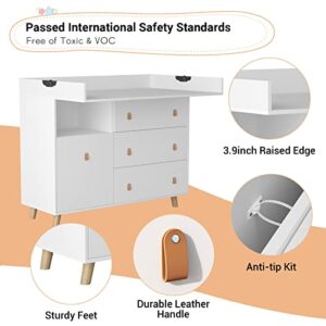 DAWNSPACES 45 Inch Baby Changing Table Dresser, 2 in 1 Convertible Nursery Dresser Chest for Infants with 4 Drawers & Shelf, Storage Changing Station Dresser, White