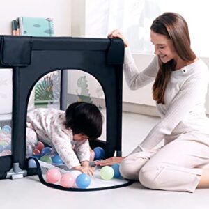 Baby Playpen Play Yard Sturdy, Insugar Playpen for Babies and Toddlers, Portable Small Baby Fence, Safe Play Area with Gate, Breathable Mesh, Dinosaur Printed, BPA-Free, Non-Toxic, Black, 47"x47"x27"