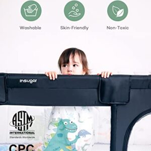 Baby Playpen Play Yard Sturdy, Insugar Playpen for Babies and Toddlers, Portable Small Baby Fence, Safe Play Area with Gate, Breathable Mesh, Dinosaur Printed, BPA-Free, Non-Toxic, Black, 47"x47"x27"