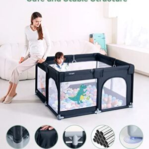 Baby Playpen Play Yard Sturdy, Insugar Playpen for Babies and Toddlers, Portable Small Baby Fence, Safe Play Area with Gate, Breathable Mesh, Dinosaur Printed, BPA-Free, Non-Toxic, Black, 47"x47"x27"