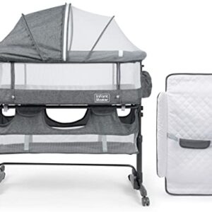 4 in 1 Baby Bassinet, Upgraded Nursery center w/ Diaper Changer, 360° Highly Visible Mesh wall, Comfy Newborn Bassinet with 5 Level Adjustable Height, Portable Baby Travel Crib for baby, Grey