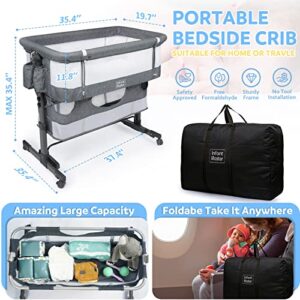 4 in 1 Baby Bassinet, Upgraded Nursery center w/ Diaper Changer, 360° Highly Visible Mesh wall, Comfy Newborn Bassinet with 5 Level Adjustable Height, Portable Baby Travel Crib for baby, Grey