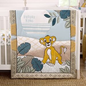 Disney Lion King Blue, Green, Taupe and Gold Simba Future King 3 Piece Nursery Crib Bedding Set - Comforter, Cotton Fitted Crib Sheet, and Crib Skirt