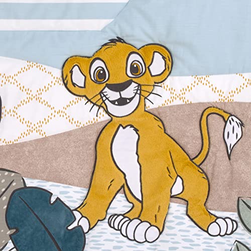 Disney Lion King Blue, Green, Taupe and Gold Simba Future King 3 Piece Nursery Crib Bedding Set - Comforter, Cotton Fitted Crib Sheet, and Crib Skirt