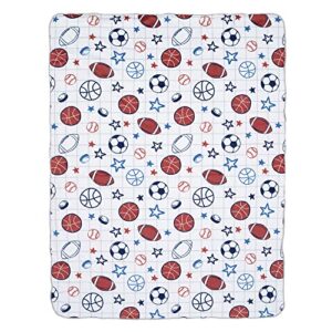 Lambs & Ivy Baby Sports White Fleece Baby Blanket - Football/Basketball/Baseball