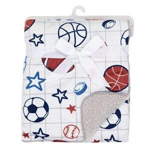 Lambs & Ivy Baby Sports White Fleece Baby Blanket - Football/Basketball/Baseball