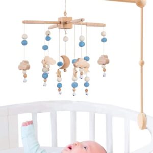 BlueMello Starry Night Baby Mobile Toy and Mobile Arm Holder 2 in 1 Set for Crib | Wooden Beads and Stars Bed Hanger for Boys and Girls | Hanging Nursery Decor for Bassinet | Perfect Baby Shower Gift