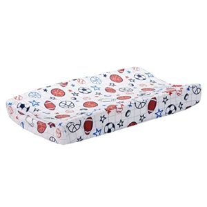 Lambs & Ivy Baby Sports White Changing Pad Cover - Football/Basketball/Baseball