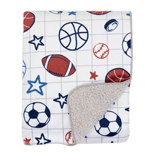 Lambs & Ivy Baby Sports White Fleece Baby Blanket - Football/Basketball/Baseball