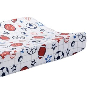 Lambs & Ivy Baby Sports White Changing Pad Cover - Football/Basketball/Baseball