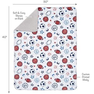 Lambs & Ivy Baby Sports White Fleece Baby Blanket - Football/Basketball/Baseball