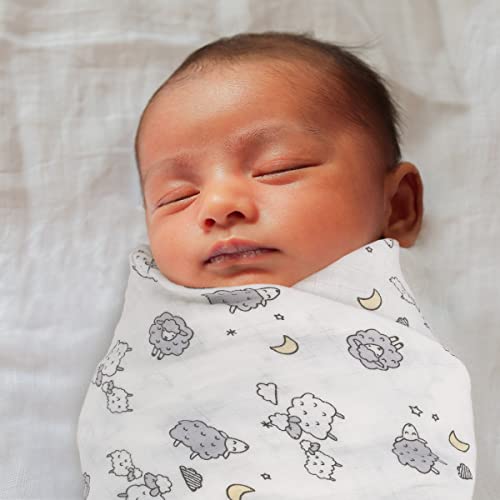 Carter's Sleepy Sheep White and Gray Cloud Lamb 100% Cotton 44' x 44" 3 Pack Muslin Swaddle Blanket