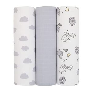 Carter's Sleepy Sheep White and Gray Cloud Lamb 100% Cotton 44' x 44" 3 Pack Muslin Swaddle Blanket