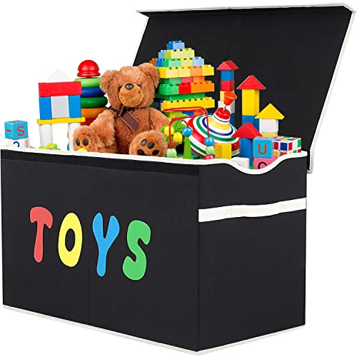 YOLOXO Toy Box Chest, Collapsible Sturdy Storage Bins with Lids, Extra Large Kids Toy Storage Organizer Boxes Bins Baskets for Kids, Boys, Girls, Nursery Room, Playroom, Closet (New Black)