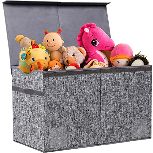 VICTOR'S Kids Toy Box Chest - Extra Large Lightweight Collapsible Toy Storage Organizer Boxes Bins Baskets for Kids, Boys, Girls, Nursery Room, Playroom, Closet (Dark Grey)