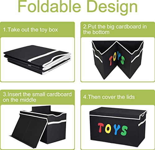 YOLOXO Toy Box Chest, Collapsible Sturdy Storage Bins with Lids, Extra Large Kids Toy Storage Organizer Boxes Bins Baskets for Kids, Boys, Girls, Nursery Room, Playroom, Closet (New Black)