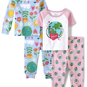 The Children's Place,And Toddler Girl Short Sleeve Top and Pants 100% Cotton 2 Piece Pajama Sets,Baby-Girls,Lt Bubblegum 2 Pack,5T