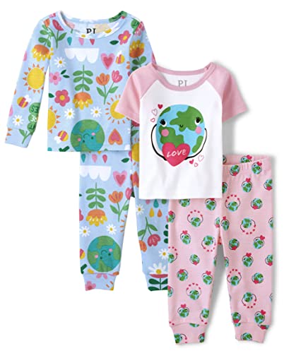 The Children's Place,And Toddler Girl Short Sleeve Top and Pants 100% Cotton 2 Piece Pajama Sets,Baby-Girls,Lt Bubblegum 2 Pack,5T