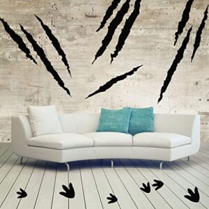 78 Pcs Dinosaur Footprints Floor Decals Black Ripped Scratches Vinyl Sticker Decals Removable Dinosaur Wall Decals Peel and Stick Dinosaur Track Stickers Raptor Scratches Dinosaur Tracks Wall Decals