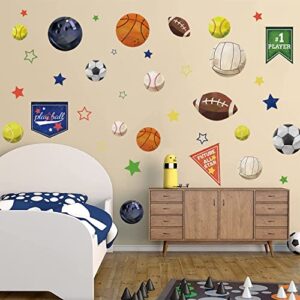 supzone sport balls wall stickers boys sports race flag wall decals colorful basketball soccer baseball stars diy vinyl wall art sticker for boys playroom bedroom living room wall décor