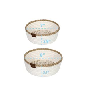 Small Cotton Rope Woven Storage Basket,Decorative Round Cotton Rope Baskets,Desk Basket Containers for Toys, Towels, Nursery, Kids Room, Bedroom,Set of 2, Beige