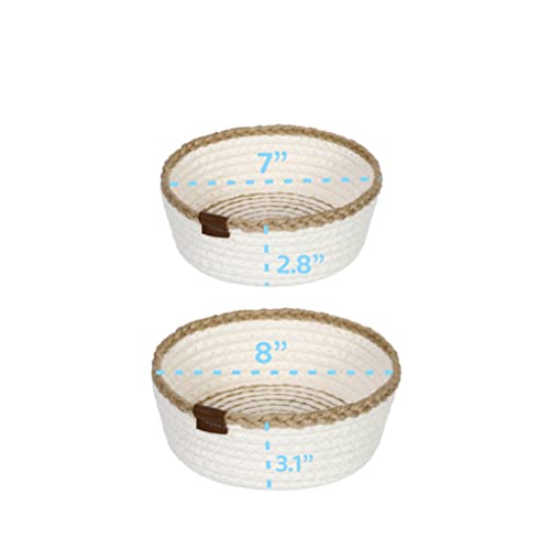 Small Cotton Rope Woven Storage Basket,Decorative Round Cotton Rope Baskets,Desk Basket Containers for Toys, Towels, Nursery, Kids Room, Bedroom,Set of 2, Beige