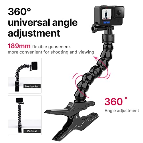 Go-Quick II Jaws Clamp Mount with Magnetic Quick Release Adapter Mount for GoPro Series Action Camera Quick Release Adjustable Gooseneck Clamp Flexible Video Shooting Angle