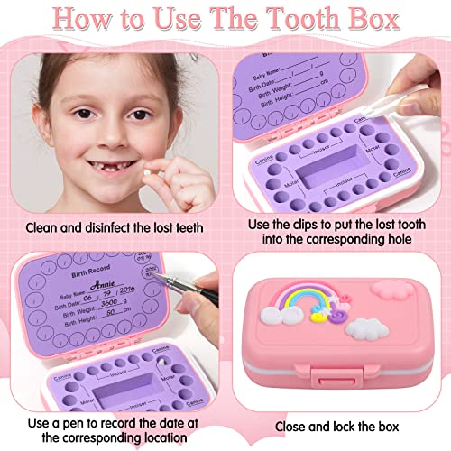 Caffox Tooth Holders for Kids Keepsake, Baby Teeth Keepsake Box, Tooth Saver, Tooth Container for Lost Teeth, Teeth Storage Holder for Tooth Fairy (Pink)