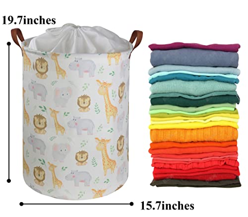 HIYAGON Baby Laundry Basket,Kids Hamper with Drawstring Cover,Cute Toy Storage Bin Nursery Hamper Safari Room Decor for Home(Baby hamper)