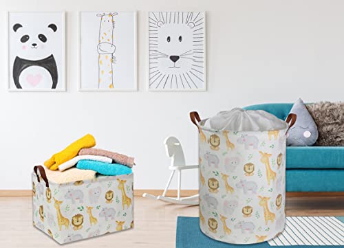 HIYAGON Baby Laundry Basket,Kids Hamper with Drawstring Cover,Cute Toy Storage Bin Nursery Hamper Safari Room Decor for Home(Baby hamper)