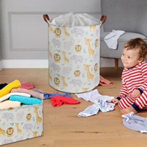 HIYAGON Baby Laundry Basket,Kids Hamper with Drawstring Cover,Cute Toy Storage Bin Nursery Hamper Safari Room Decor for Home(Baby hamper)