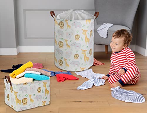 HIYAGON Baby Laundry Basket,Kids Hamper with Drawstring Cover,Cute Toy Storage Bin Nursery Hamper Safari Room Decor for Home(Baby hamper)