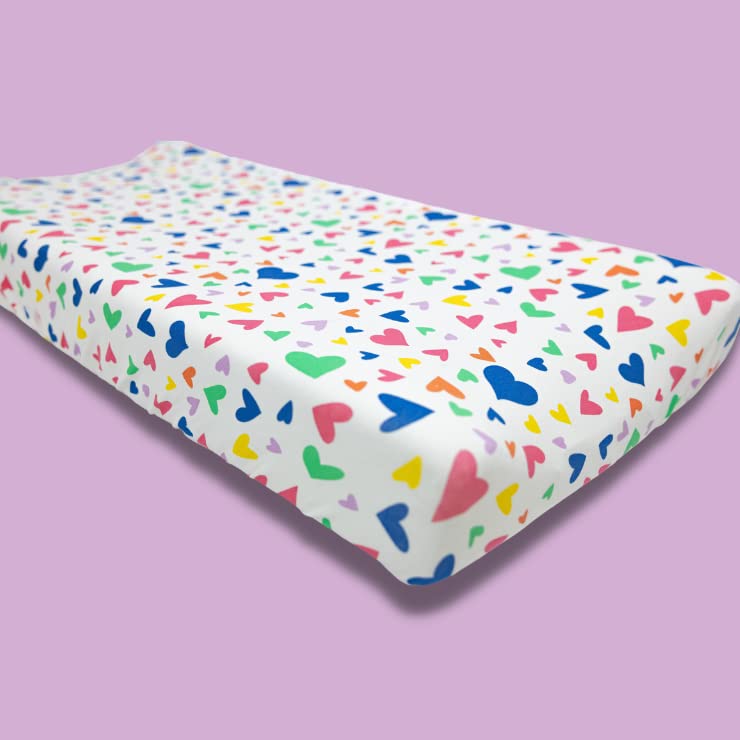 Norani Baby Changing Pad Cover | Softest Organic Cotton | Diaper Changing Pad Cover | Fitted | Infant and Toddler | Nursery | Colorful Hearts